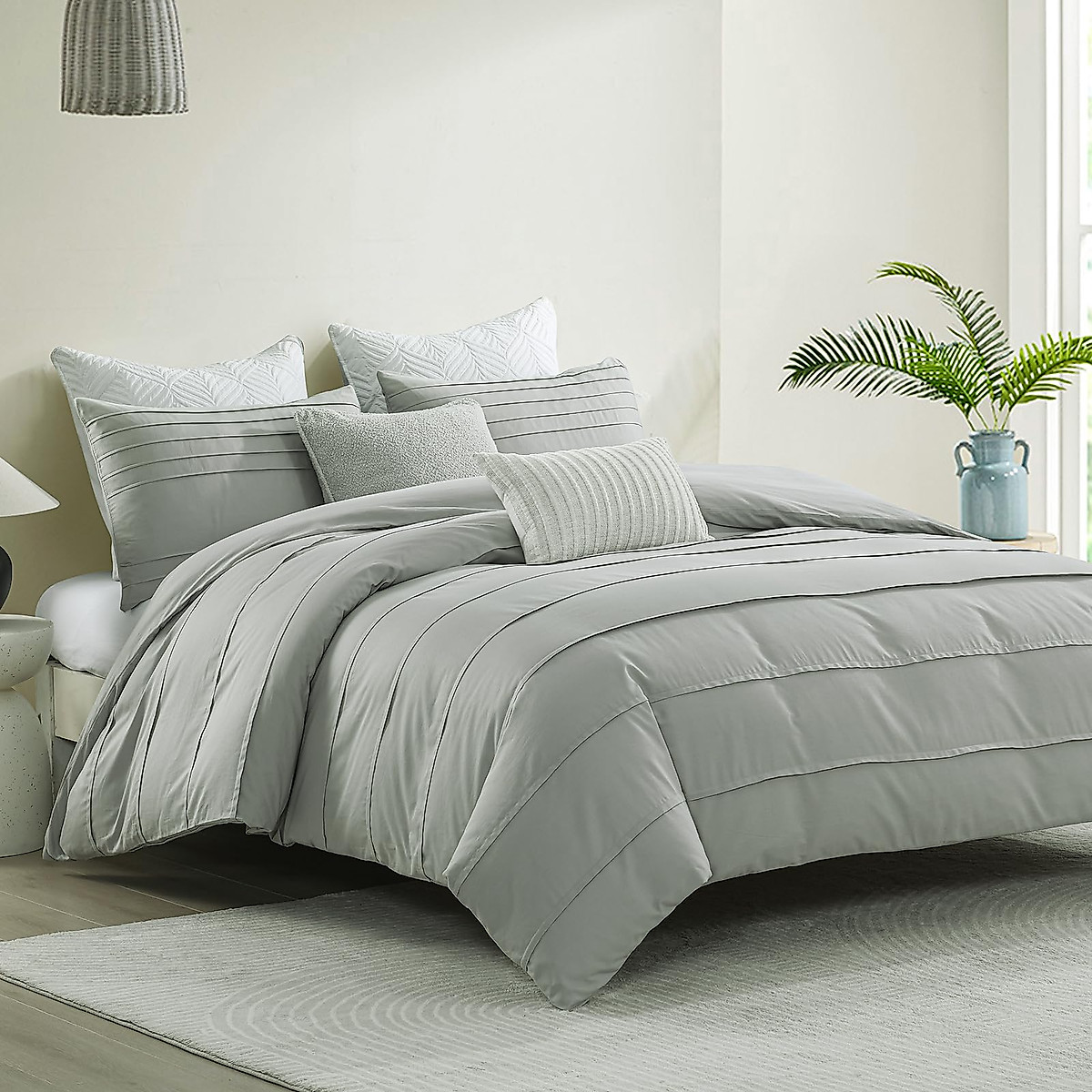 Bedduvit Duvet Cover King Size - Cotton Pleated King Duvet Cover Set, 3PCS Soft and Breathable Striped Textured Summer Bedding Set with Zipper Closure(King,104"x90")