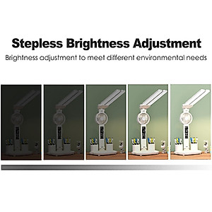 Dual Swing Arm Desk Light, Architect Swing Arm Desk Lamp, 3 Modes Study Lamp with Thermometers, Calendar, Fan, Holder, for Workbench, Studies, Students, Drafting