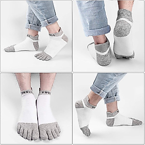 VWELL Cotton Toe Socks Five Finger Socks No Show Crew Athletic Running Socks 4 Pairs,Size 7-11