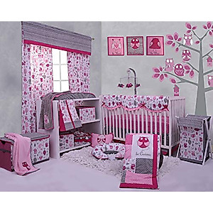 Bacati Owls Girls Cotton Nursery Storage Caddy, Pink/Grey