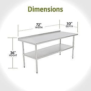 Pearington NSF Certified Stainless Steel Kitchen Prep and Work Table, Commercial Work Table for Restaurant and Home, 72" x 30", Stainless Steel