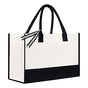 Famard Initial Embroidery Canvas Tote Bag with Zipper and Inner Pocket, Personalized Birthday/Bride to Be Gifts for Women