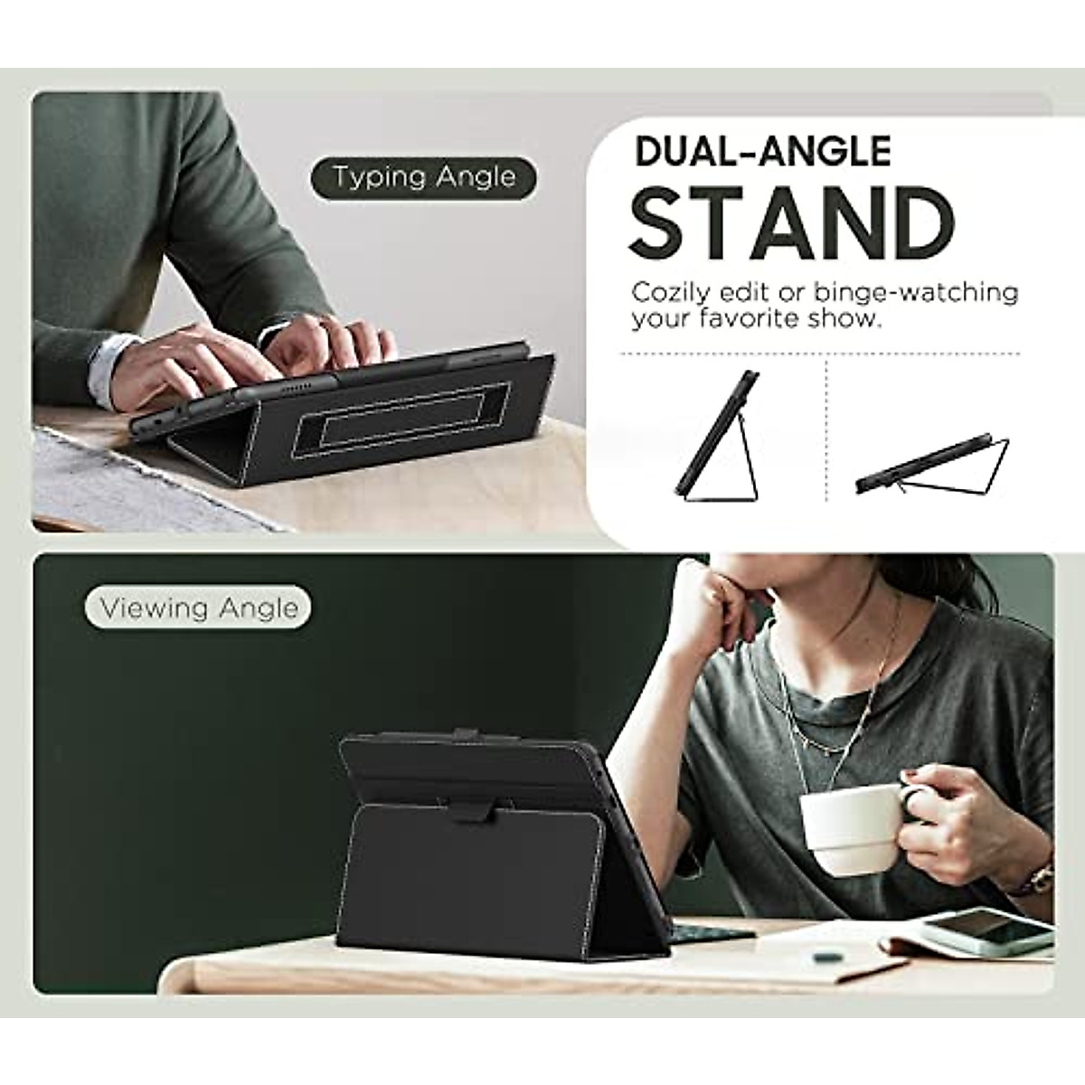 MoKo Case Fits Amazon Kindle Fire HD 8 & 8 Plus Tablet (12th Generation/10th Generation, 2024/2022/2020 Release) 8", Slim Folding Stand Cover with Auto Wake/Sleep, Black