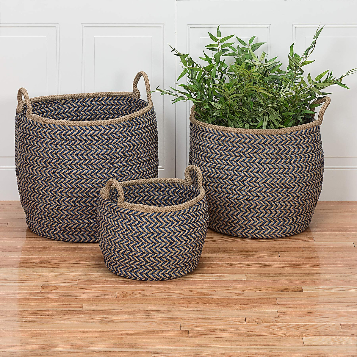 Colonial Mills Preve Basket, 15"x15"x15", Taupe & Blue