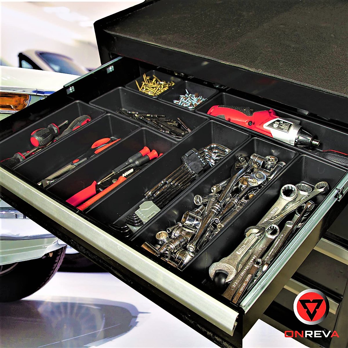 ONREVA Tool Box Organizer Tray Divider Set, Extra Large Toolbox Trays, Tool Box Organizers and Storage Kit, Rolling Tool Chest Drawer Bins, Hardware Screwdrivers Pliers Organization, 6pcs
