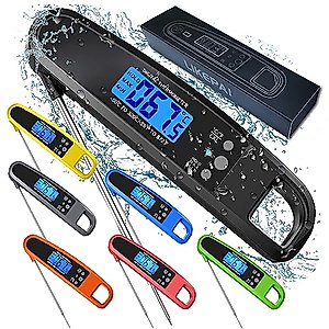 LIKEPAI Instant Read Meat Thermometer for Kitchen Cooking, Ultra Fast Precise Waterproof Digital Food Thermometer with Backlight, Magnet and Foldable Probe for Deep Fry, Outdoor BBQ, Grill（Black）