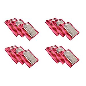 KANUSHI Industries Set of 12 Pcs Flower Design Transparent Plain Non Woven Fabric Saree Cover/Bag with Stainless Steel Zip Lock Combo (Pink)