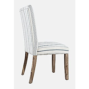 Jofran Eastern Tides Upholstered Parsons Dining Chair, Off-White with Blue Stripes