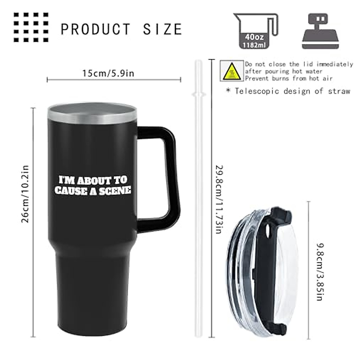 40 oz Tumbler with Handle I’m About To Cause A Scene Tumbler with Lid and Straw Insulated Tumbler Stainless Steel Tumblers Funny Gifts for Men