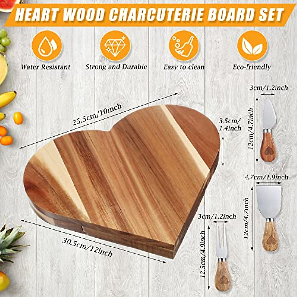 Charcuterie Boards Heart Shaped Cheese Board and Knife Set, Mothers Day Acacia Wood Cheese Platter Small Cheese Servers Home Wedding Gifts