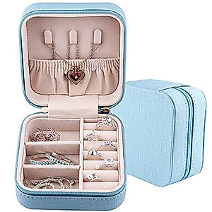 JIDUO Duomiila Small Jewelry Box, Travel Mini Organizer Portable Display Storage Case for Rings Earrings Necklace,Gifts for Girls Women (Blue-1)