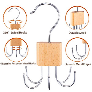 ELONG HOME Belt Organizer, Wooden Block Belt Hanger Closet Organizers and Storage, Belt Rack with 6 Hooks, 2 Pack Tie Hangers