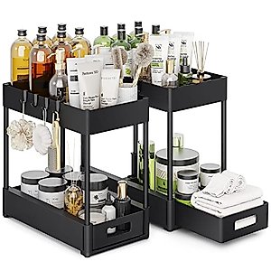 Zarler Under Sink Organizers and Storage 2 Pack, Under Sink Organizer for Bathroom with Slide Drawer, Bathroom Organizer Under Sink, Under Kitchen Sink Organizer, Under Cabinet Organizer