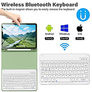 Aoub Case for iPad Air 6th 11-inch M2 2024, iPad Air 5th/4th Generation 10.9 inch 2022/2020, Stand Folio Detachable Wireless Bluetooth Keyboard Cover Soft TPU Back Case with Pencil Holder, Light Green