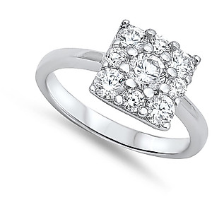 Square Cluster Clear CZ Promise Ring New .925 Sterling Silver Band Size 7