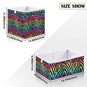 Rainbow Zebra Print Storage Basket Storage Bin Rectangular Collapsible Nursery Baskets Foldable Fabric Cube Organizer for Makeup Closet Bathroom Bedroom