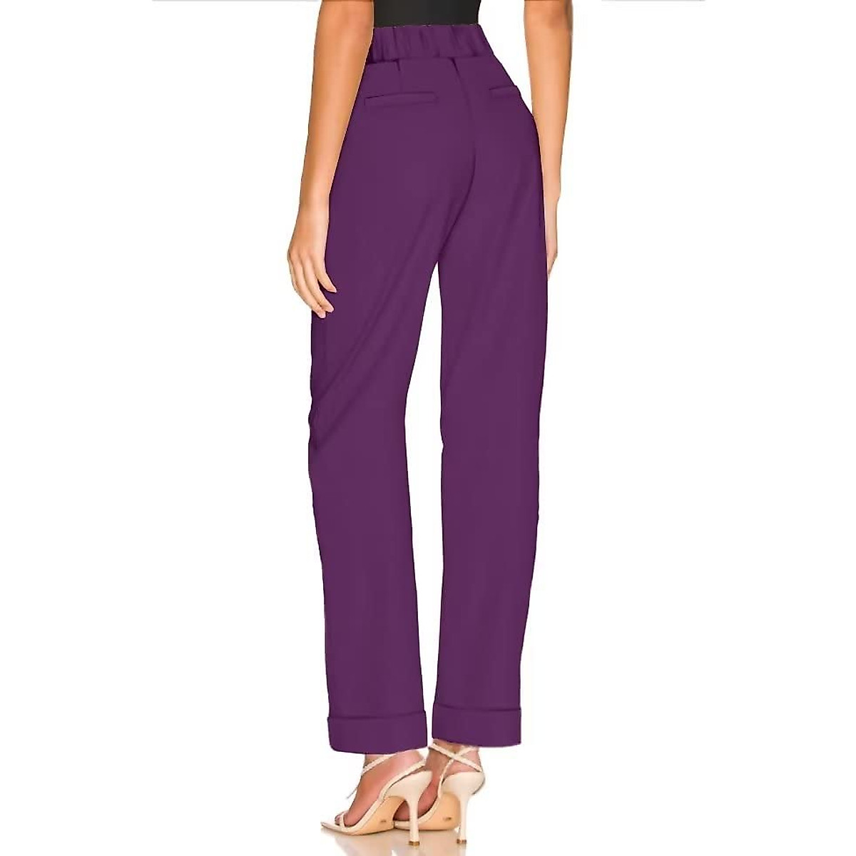 Women's High Waist Lightweight Solid Long Pants Elegant Office Trousers P5324SL CDS Purple M