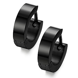 Jstyle Stainless Steel Black Unique Small Hoop Earrings for Men 1 Pairs Huggie Earrings Black