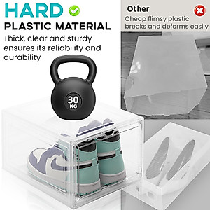 ParKoo Large Clear Shoe Organizer, Thicken Plastic Shoe Storage with Magnetic Door, 10 Pack Shoe Boxes Stackable, Shoe Organizer for Closet, Shoe Rack Sneaker Container Bin, Fit up to US Size 12