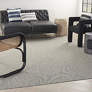 Nourison Courtyard Indoor/Outdoor Ivory Charcoal 8' x 10' Area Rug, Geometric, Easy Cleaning, Non Shedding, Bed Room, Living Room, Dining Room, Deck, Patio, Backyard (8x10)