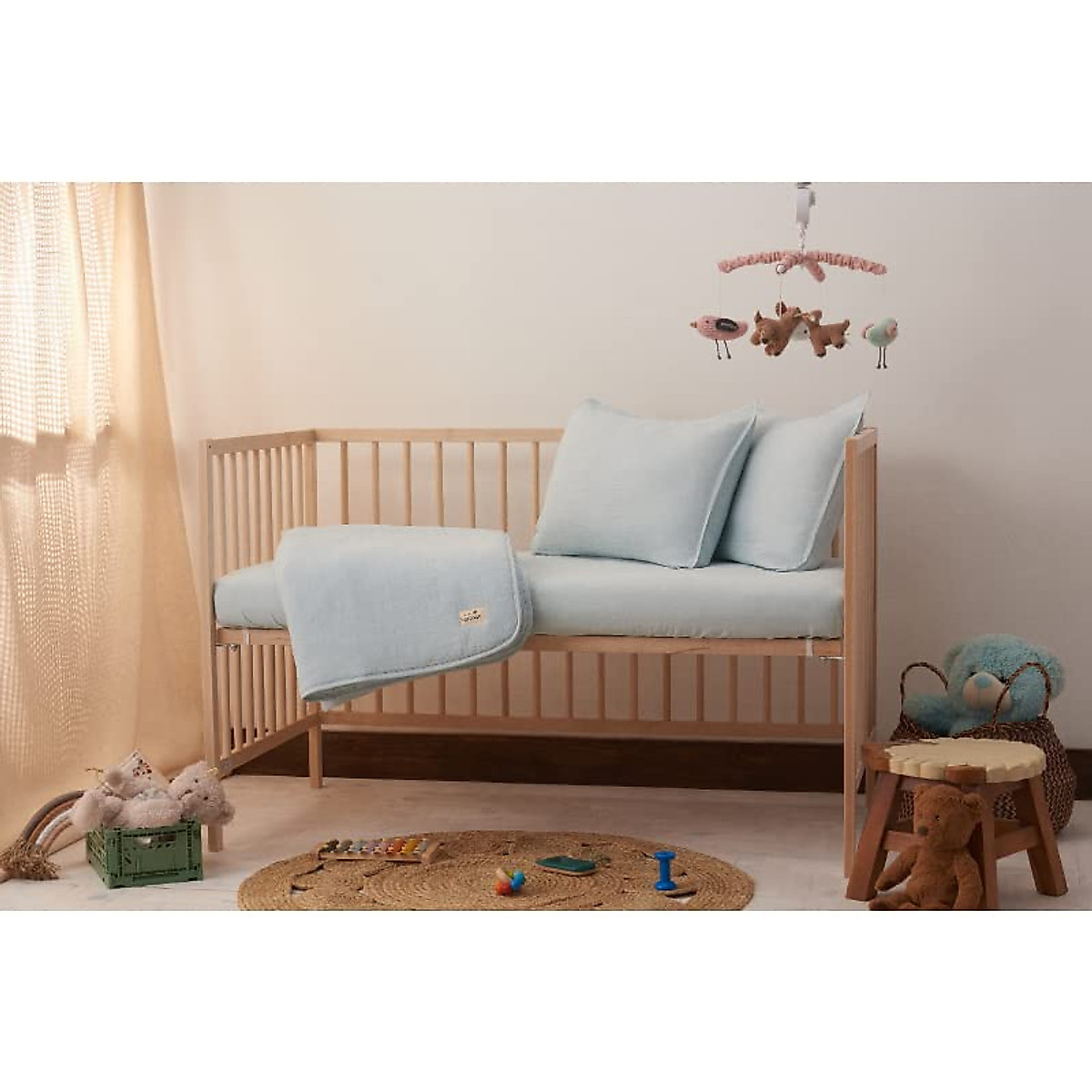 Muslin Crib Sheets for Boys and Girls, 28"x 52" + 9", 100% Cotton Neutral Fitted Sheet, Soft and Breathable, Solid Colors for Standard Crib Mattresses, Great for Baby, Kids and Toddlers (Baby Blue)