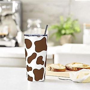 IYERSKD Psychedelic Brown Cow Print 20 oz Stainless Steel Tumbler Vacuum Insulated Leakproof Travel Mug for Car Office Gym