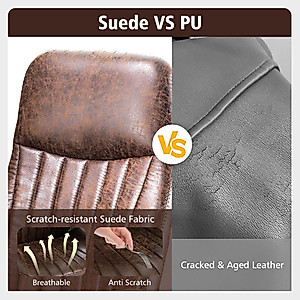 ovios Office Chair, Mid Century Modern Chair with Lumbar Support, Ergonomic High Back Suede Leather Executive Chair with Swivel Rolling Wheels, Dark Brown