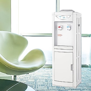 Water Dispenser,Top Loading Hot & Cold Water Cooler 5 Gallon Water Dispenser.Child Safety Lock, Storage Cabinet and Anti-Scalding Design, for Indoor Home Office(White)