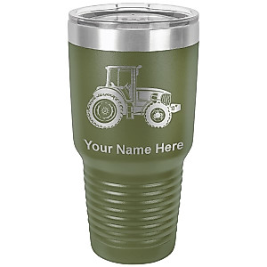 LaserGram 30oz Vacuum Insulated Tumbler Mug, Farm Tractor, Personalized Engraving Included (Camo Green)