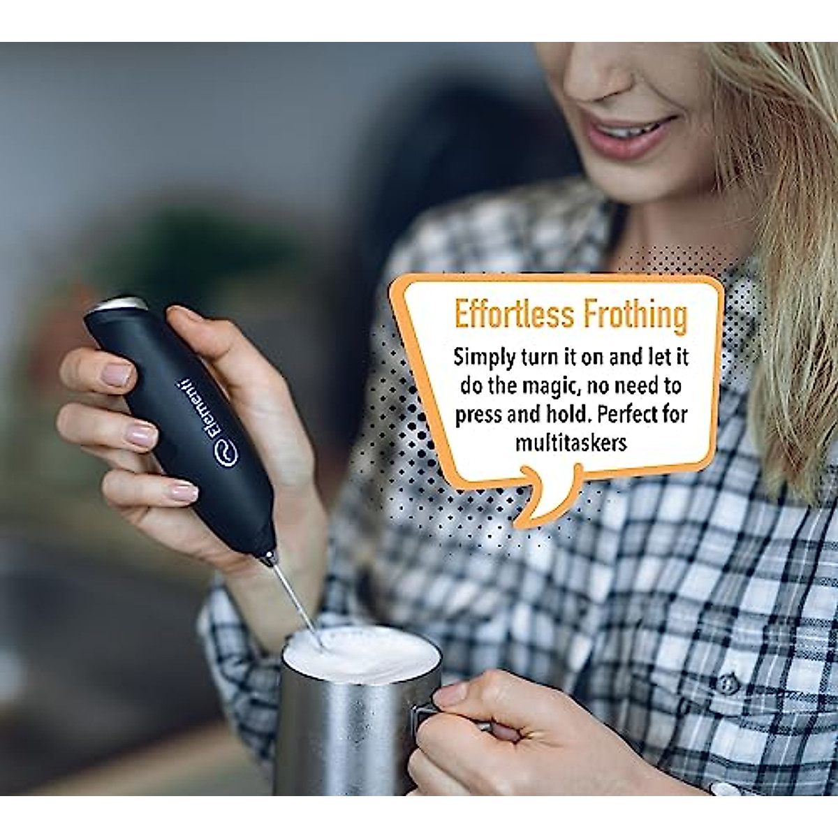 Elementi Milk Frother Handheld - Coffee Mixer Wand - Hand Held Frother Wand for Coffee and Protein Powder - Drink Mixer Handheld - Electric Stirrer for Drinks - Handheld Frother Mixer (Mint Green)