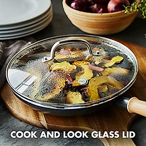 GreenPan Hudson Healthy Ceramic Nonstick, 11" Frying Pan Skillet with Lid, Vintage Wood Inspired Handle, PFAS-Free, Dishwasher Safe, Black