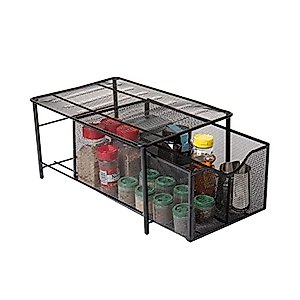 Mind Reader 'CABASKDR' Black Metal Mesh Storage Basket with Sliding Drawer and Steel Mesh Platform On Top