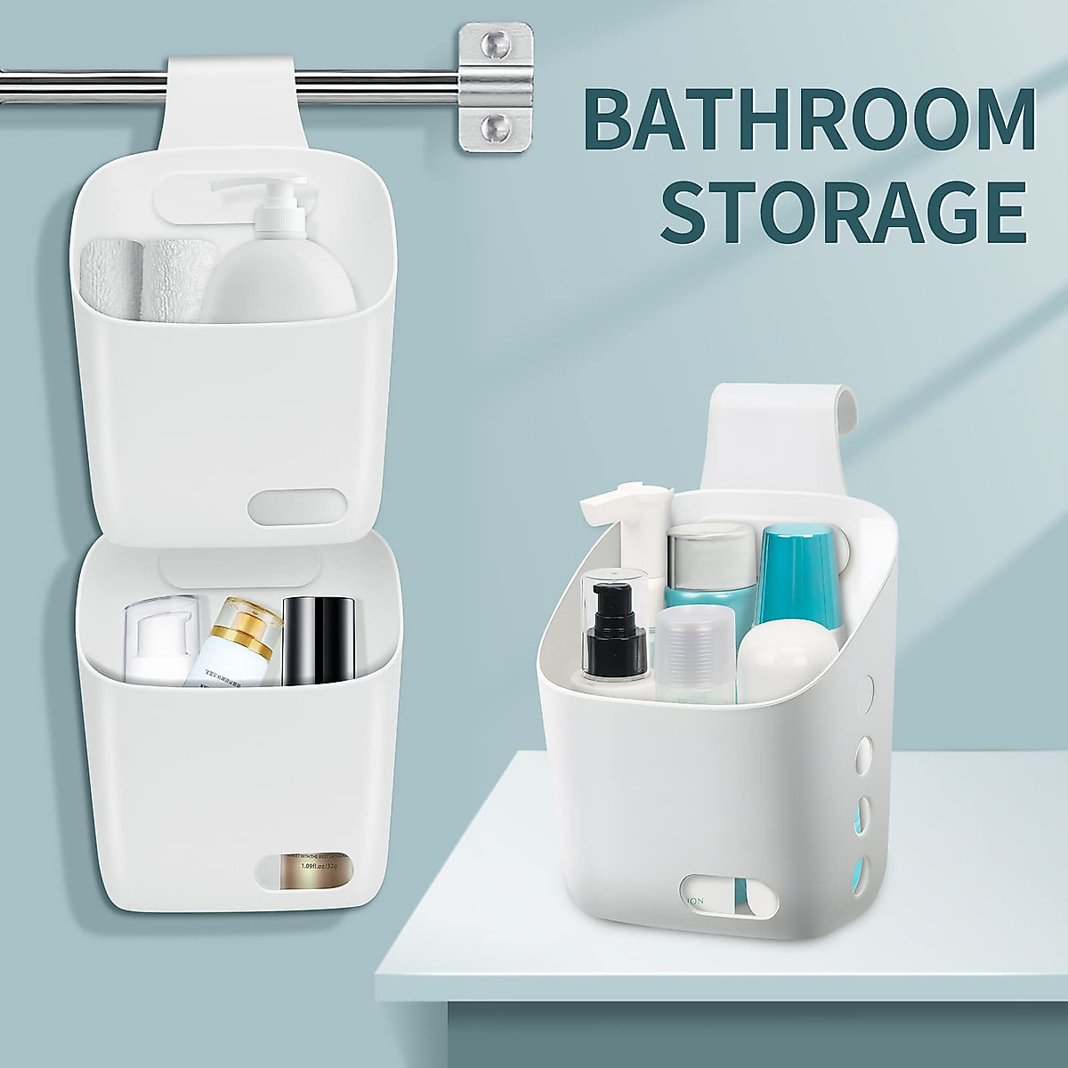 FYY Plastic Hanging Basket for Storage 3 Pack, Plastic Basket with Detachable Hook, Hanging Storage Containers Organizer Shelf for Office Bedroom Kitchen Bathroom White