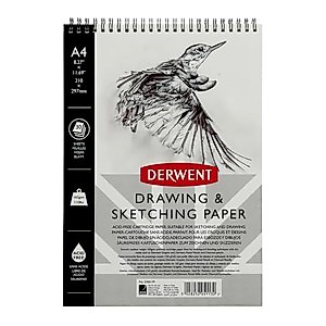 Derwent Sketch Pad, A4, Portrait, 8.27 x 11.69 Inches Sheet Size, Wirebound, 30 Sheets (2300139), White