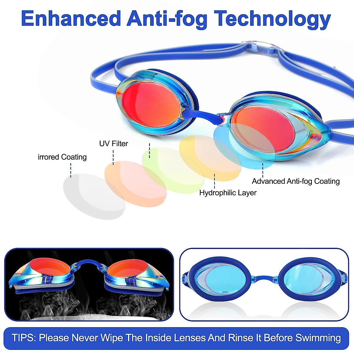 DARIDO Swim Goggles, Pro Swimming Goggles 2 Pack UV Protection Anti Fog No Leaking Lightweight Competition Swim Goggles for Adult, Women, Men, Youth