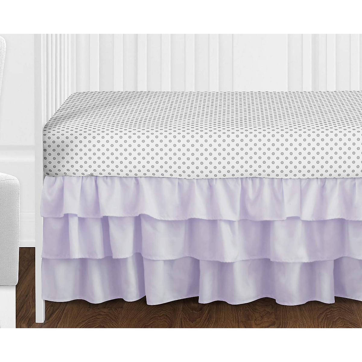 Sweet Jojo Designs Lavender Purple, Pink, Grey and White Shabby Chic Watercolor Floral Baby Girl Nursery Crib Bedding Set - 11 Pieces - Rose Flower Polka Dot