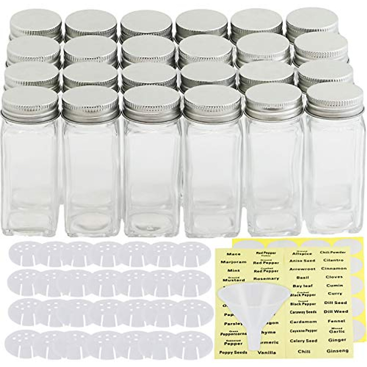 SimpleHouseware Spice Jars 4 Ounce Square Bottles w/labels, 24-Pack