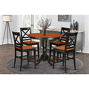 East West Furniture TRQU5-BLK-W 5 Piece Kitchen Counter Set Includes a Round Dining Room Table and 4 Dining Chairs, 42x42 Inch, Black & Cherry