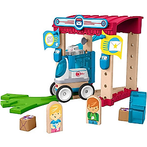Fisher-Price Wooden Building Toy Wonder Makers Design System Special Delivery Depot, 35+ Wood Piece Playset for Preschool Kids Ages 3+ Years