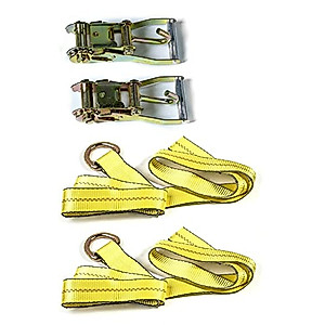 12pc Combo Lasso Wheel Lift Straps 2" Ratchets J Finger Hooks Tow Truck Tie Down - Yellow