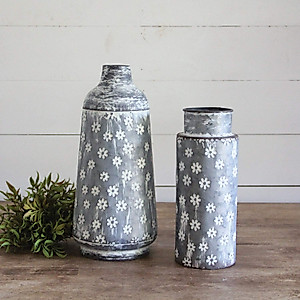 Foreside Home & Garden Rustic Whitewashed Floral Galvanized Metal Decorative Vase, 71