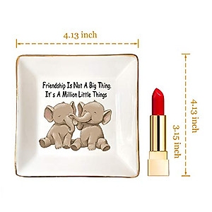 HOME SMILE Elephant Ring Dish Holder Trinket Tray Friend Funny Gifts for Her Women-Friendship is Not A Big Thing It's A Million Little Things