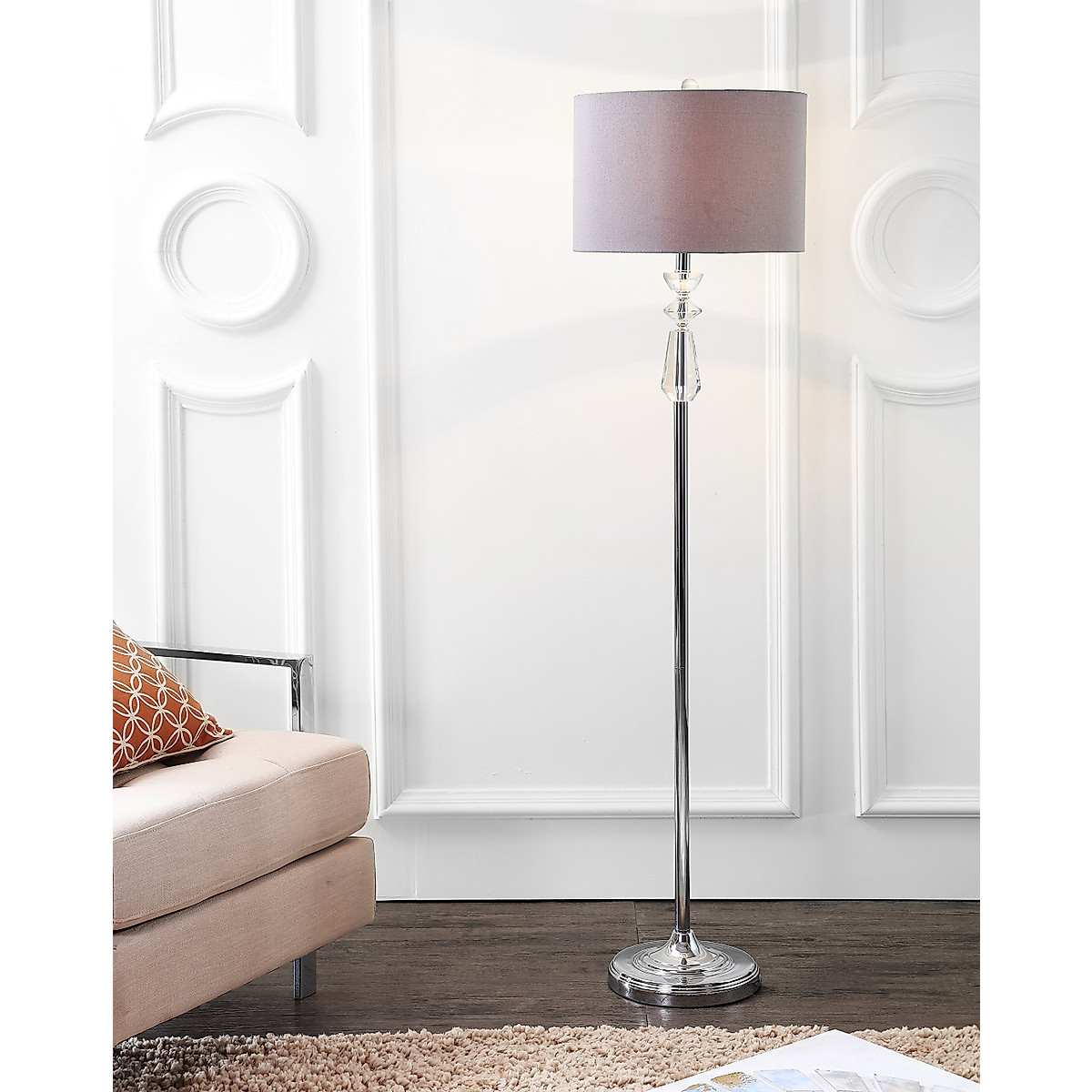 JONATHAN Y JYL2027A Layla 59.5" Crystal/Metal LED Floor Lamp Contemporary,Transitional,Traditional,Classic for Bedrooms, Living Room, Office, Reading, Clear/ChromeWithGrayShade