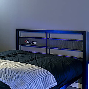 X Rocker Basecamp Gaming Bed Frame, with Rotating TV Mount, Storage, Metal Mesh Frame, 2111101, 80.63" x 37.68" x 42.8", Twin Size, Black