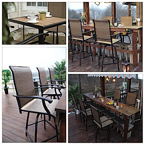 Mingyall Outdoor Swivel Bar Stools Set 2, High Top Patio Chairs Patio Bar Stools Textilene for Bistro Lawn, Garden, Backyard All Weather Outside bar stools,Tall Patio Chairs (2, Brown)