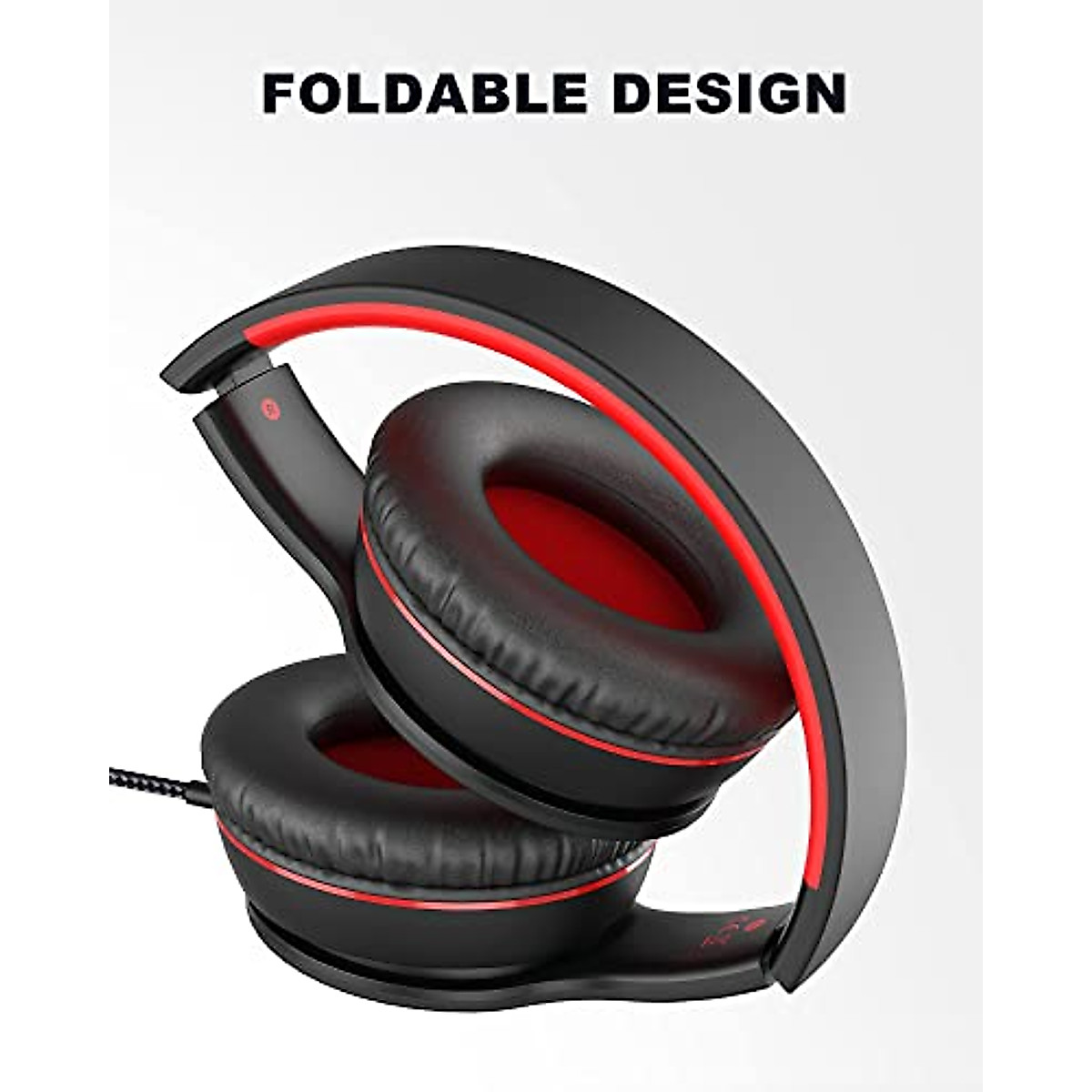 ELECDER i45 On-Ear Headphones with Microphone - Foldable Stereo Bass Headphones with No-Tangle 1.5M Cord, 3.5MM Jack, Portable Wired Headphones for School/Kids/Teens/Smartphones/Travel/Tablet - Red