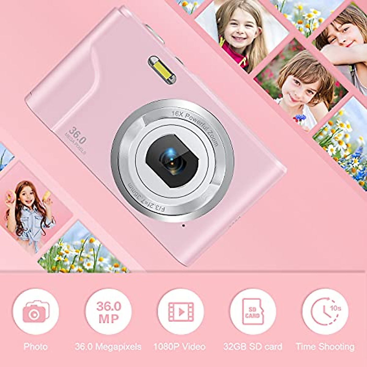 Digital Camera for Kids Boys and Girls - 36MP Children's Camera with 32GB SD Card£¬Full HD 1080P Rechargeable Electronic Mini Camera for Students, Teens, Kids