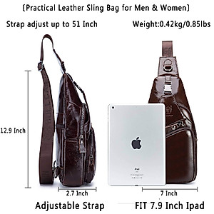 BULLCAPTAIN Cross body Bags for Men Leather Sling Bag Casual Daypacks Chest Bags Shoulder Bag Travel Hiking Backpacks (Coffee)
