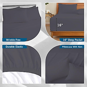 Saaz Linen 1000 Thread Count King Size Sheet Set - 100% Egyptian Cotton Hotel Luxury Collection Bedding Sheets - Fits Upto 16 Inch Deep Pocket - Sateen Weave Solid 4 Piece Sheets Set (Dark Grey)