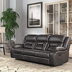 Roundhill Furniture Elkton Manual Motion Recliner with Storage Console, Sofa, Dark Chesnut